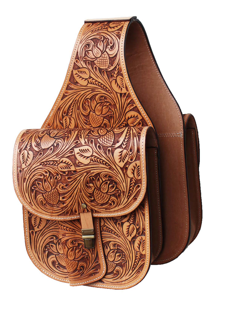 Horse Western Floral Tooled Leather Trail Saddle Cantle Bag with Holst ...
