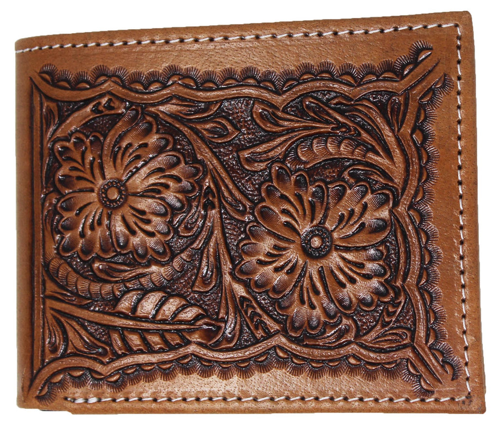 Men's Western Bifold Wallet Handcrafted Floral Tooled Leather 18FKBifo ...