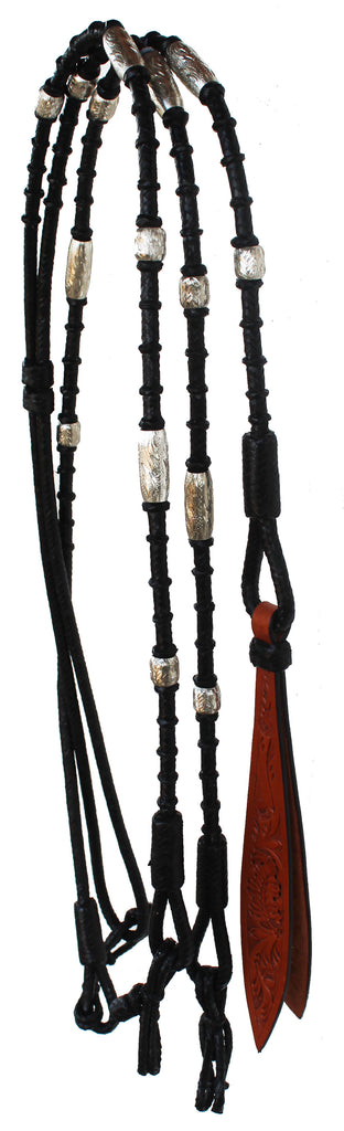 Horse Braided Leather Rawhide Rommel Romel Romal Reins Silver Black Ta ...