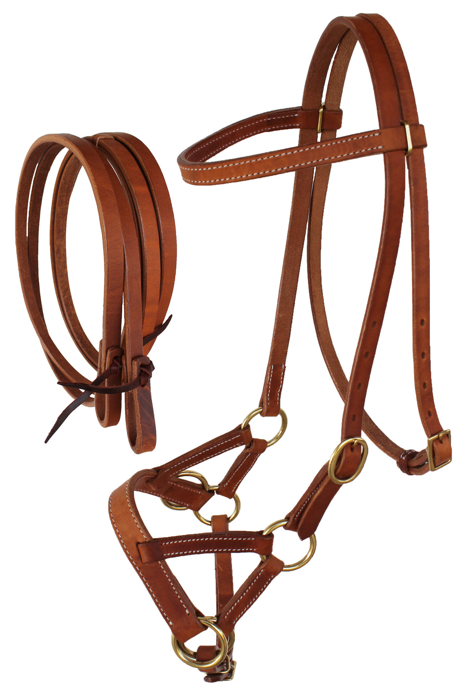 Challenger USA Horse Western Leather Tack Bitless Sidepull Bridle Rein