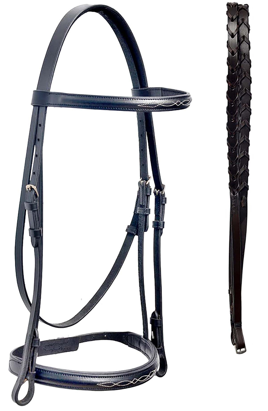 Fancy Stitched Hunter Bridle Laced Reins Snaffle English Horse Bridle ...