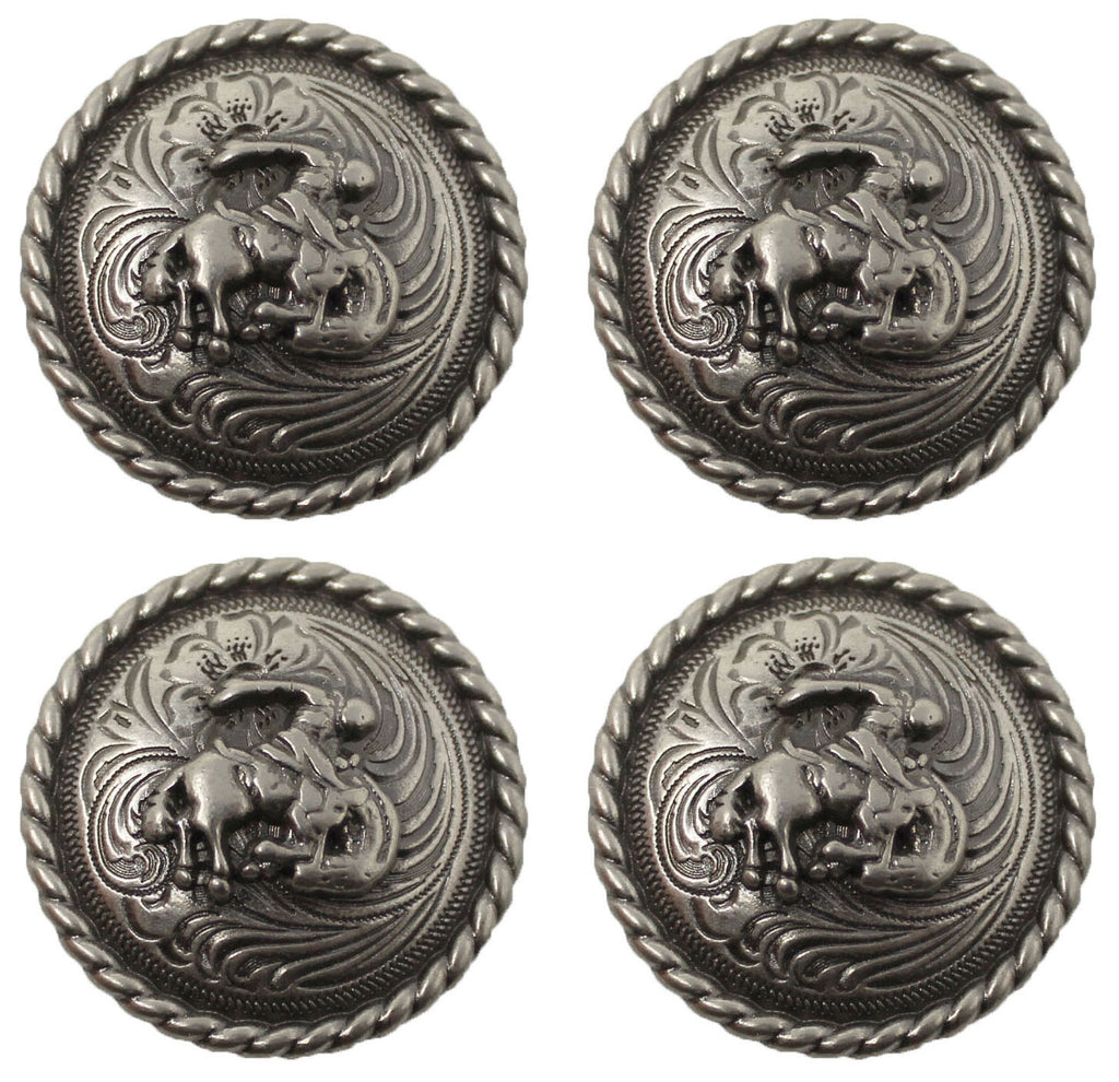 Set of 4 Silver Rodeo Engraved Western 1" Conchos CO211 — Challenger